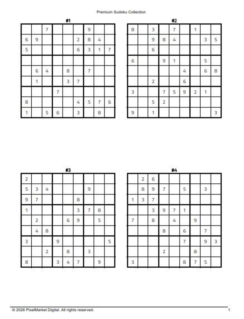 1000 Sudoku Puzzles Printable PDF | Beginner to Expert | Brain Games ...