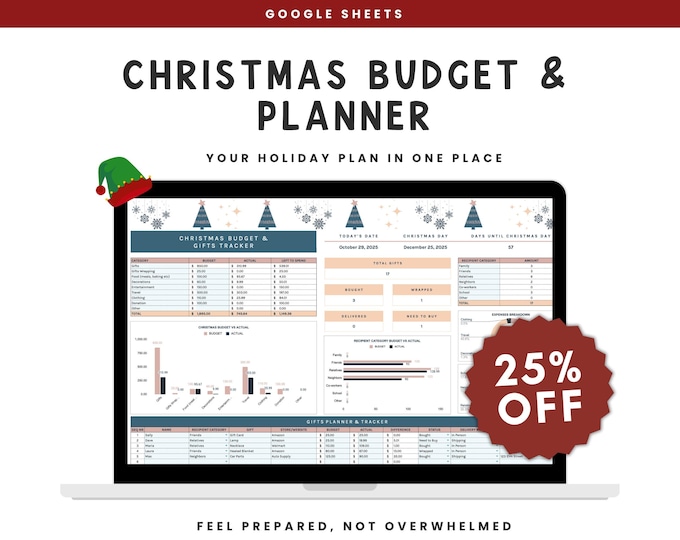 Christmas Budget Planner Google Sheets 2025 Holiday Expense Tracker ...