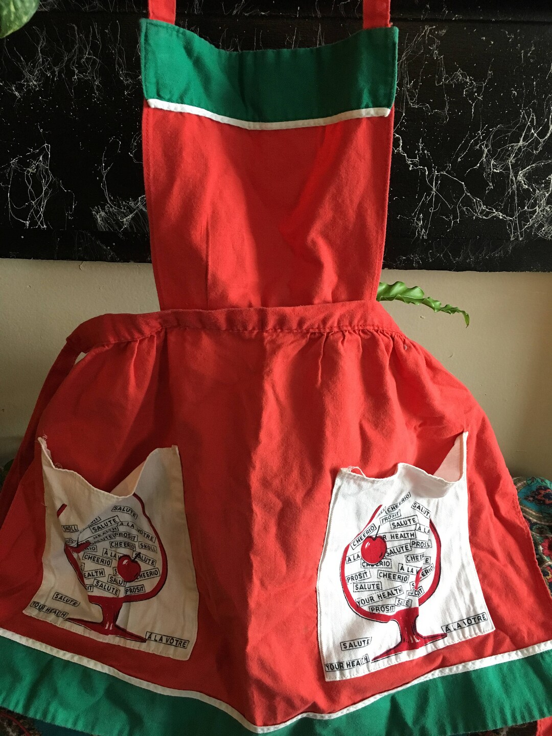 Vintage Apron With Cherries | Cherry Print French Kitchen Cooking - Etsy