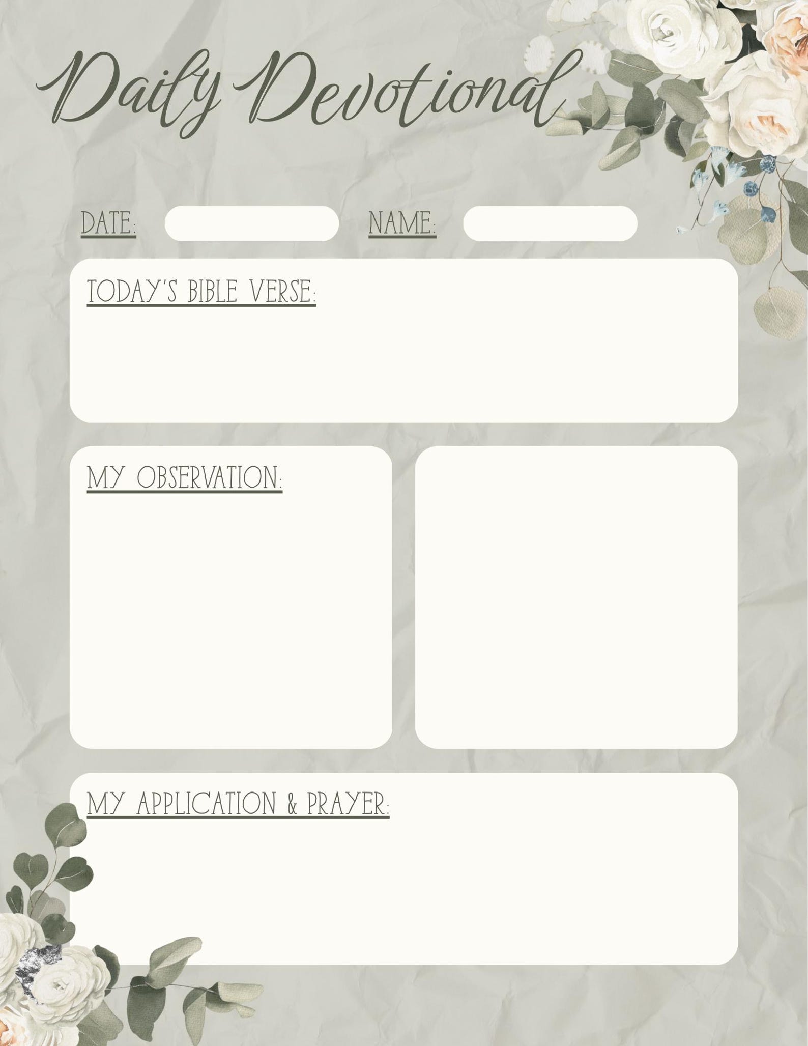 Printable Daily Devotional Page, Observation. Application, Verse ...