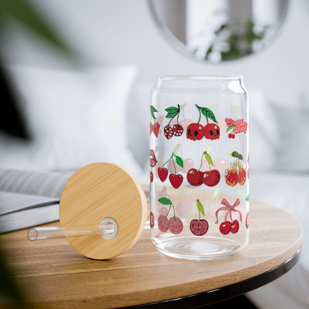 Cherry Tumbler Sipper Glass, Cherry Drinkware, Cute Cherry Glass, Gif ...