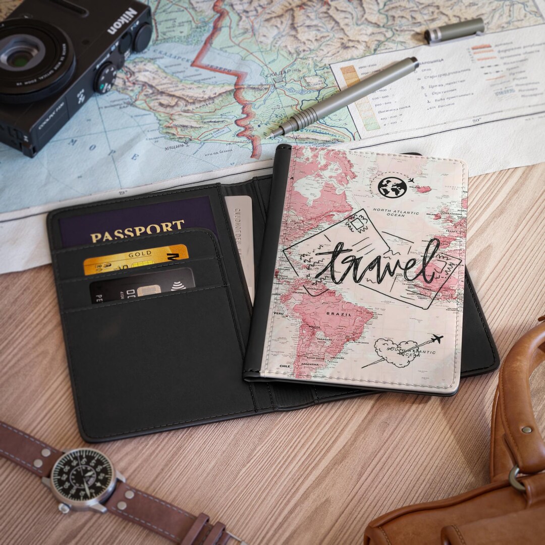Pink World Map Travel Passport Cover | Vintage Map, Postcard Design ...