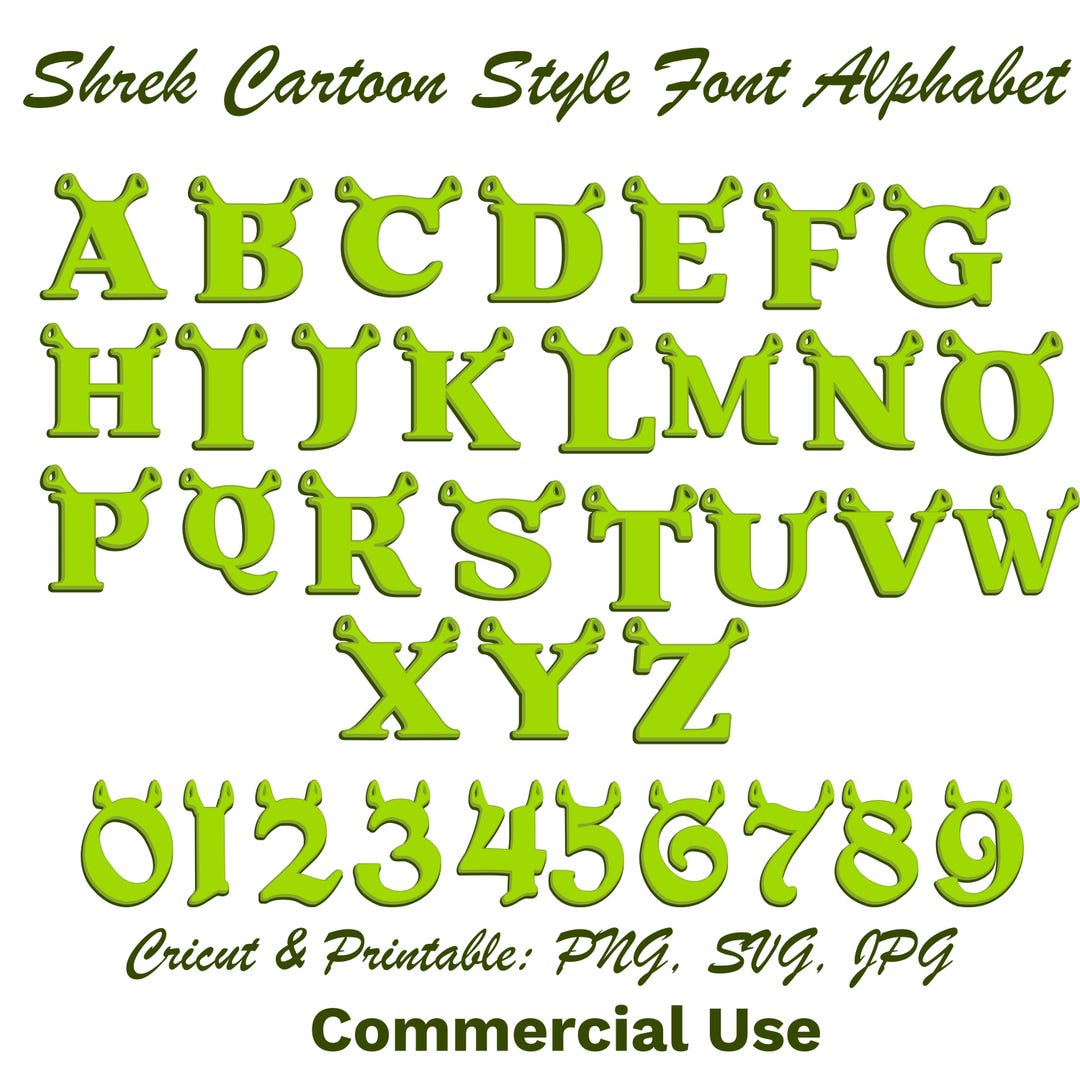 Shrek Cartoon Kids Font, SVG PNG JPG, Cricut Letters, Commercial Use ...