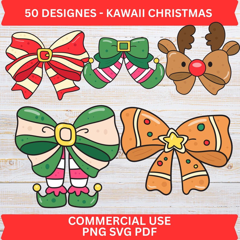 50 Kawaii Christmas Characters PNG SVG PDF | Cute Holiday Clipart ...