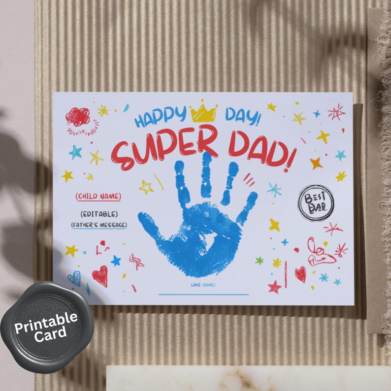 Super Dad Handprint Card | Editable Father's Day Keepsake (instant ...