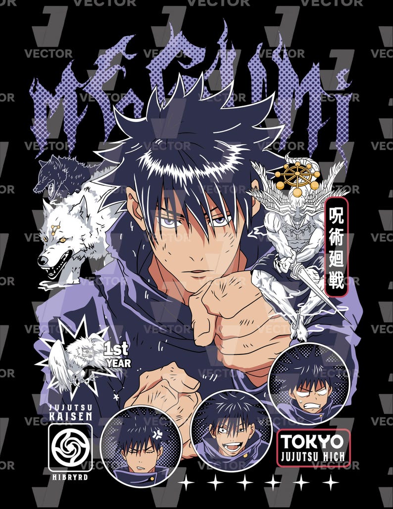 Jujutsu Kaisen Anime Design Megumi Fushiguro | Dark Shikigami Art PNG ...