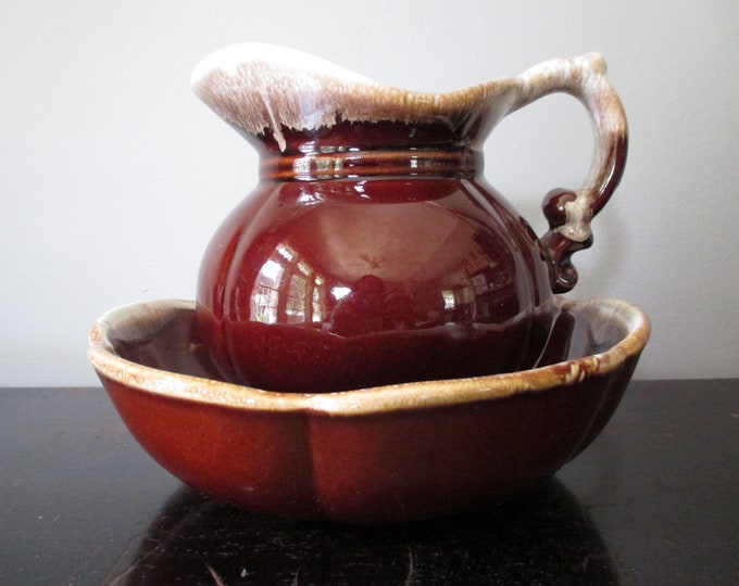 Vintage Mccoy Brown Drip Pitcher and Bowl Set #7528 - Etsy