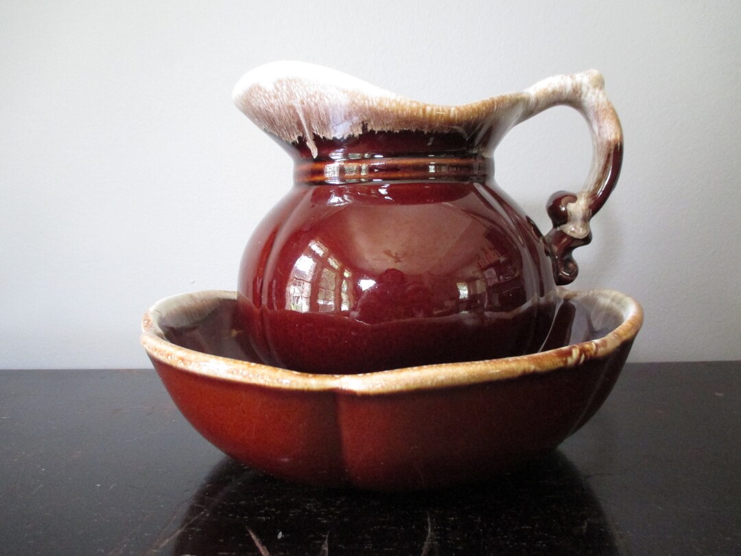 Vintage Mccoy Brown Drip Pitcher and Bowl Set #7528 - Etsy
