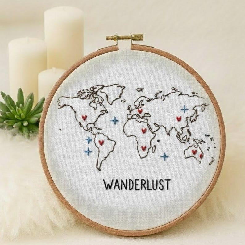 World Map Embroidery Kit – Modern Line Art DIY Stitch Pattern - Etsy