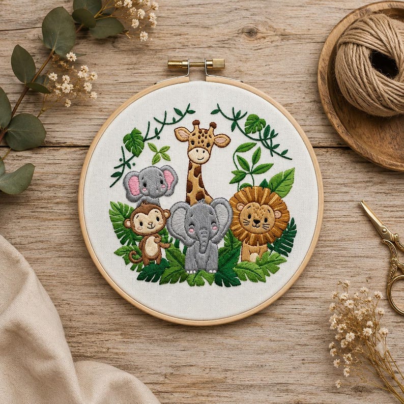 Safari Animals Embroidery Kit, Nursery Decor, Beginner Friendly ...