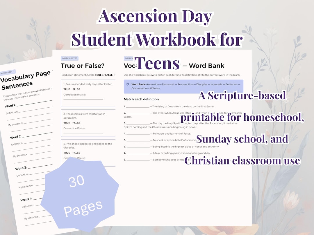 Ascension Day Teens Workbook, Bible Study for Teens, Christian ...