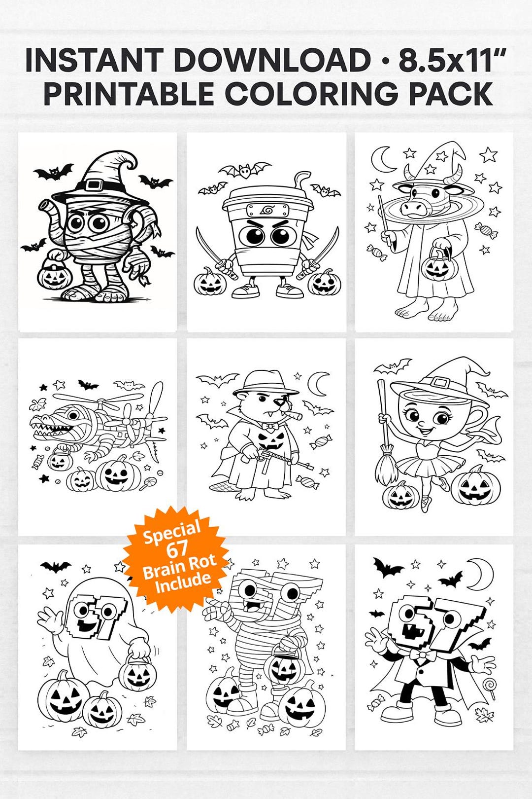 Italian Brainrot Halloween Coloring Pages | Vampire Ghost Mummy ...