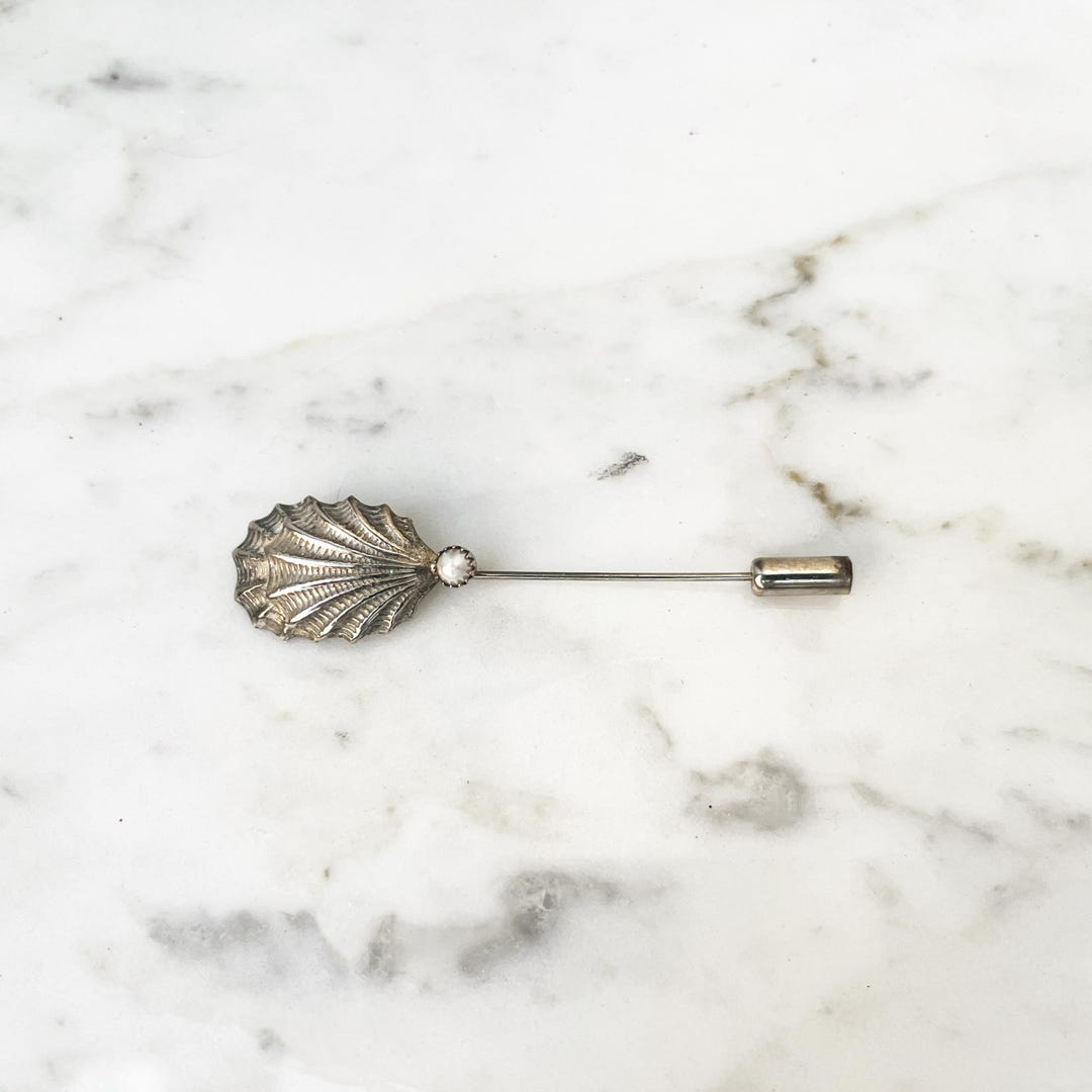 Antique Scallop Shell Stick Pin With Pearl – Silver Hat or Lapel Pin - Etsy