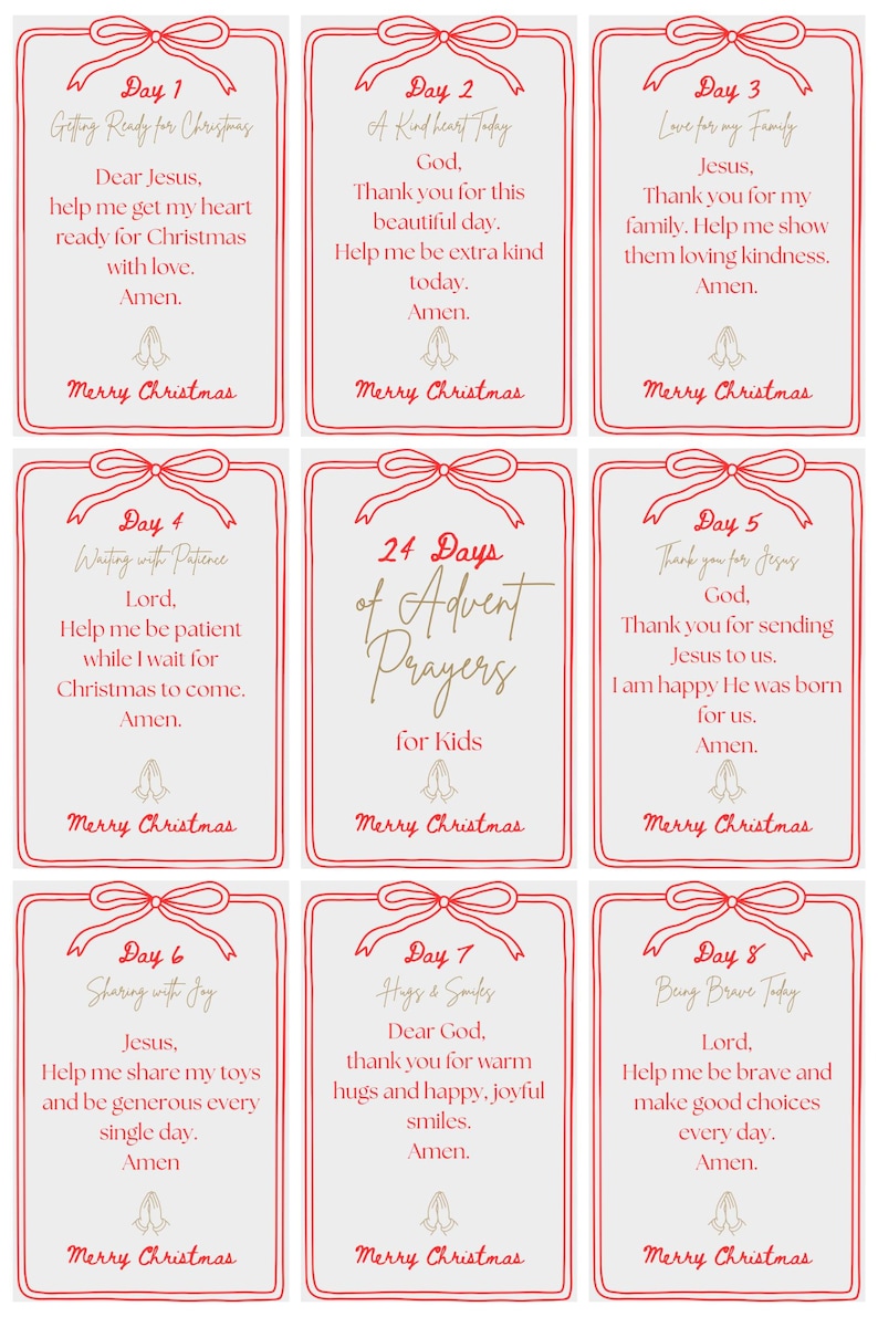 Advent Prayer Cards for Kids | Christian Christmas Printable (PDF) - Etsy
