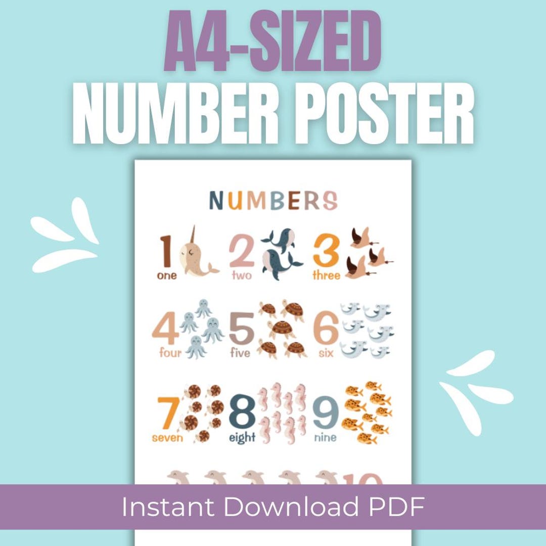Ocean Theme Numbers Poster – A4 Math Wall Art (digital Download) - Etsy