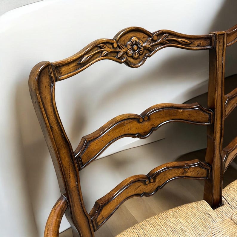 French County Bench, 3 Woven Rush Seats. Vintage Antique French ...