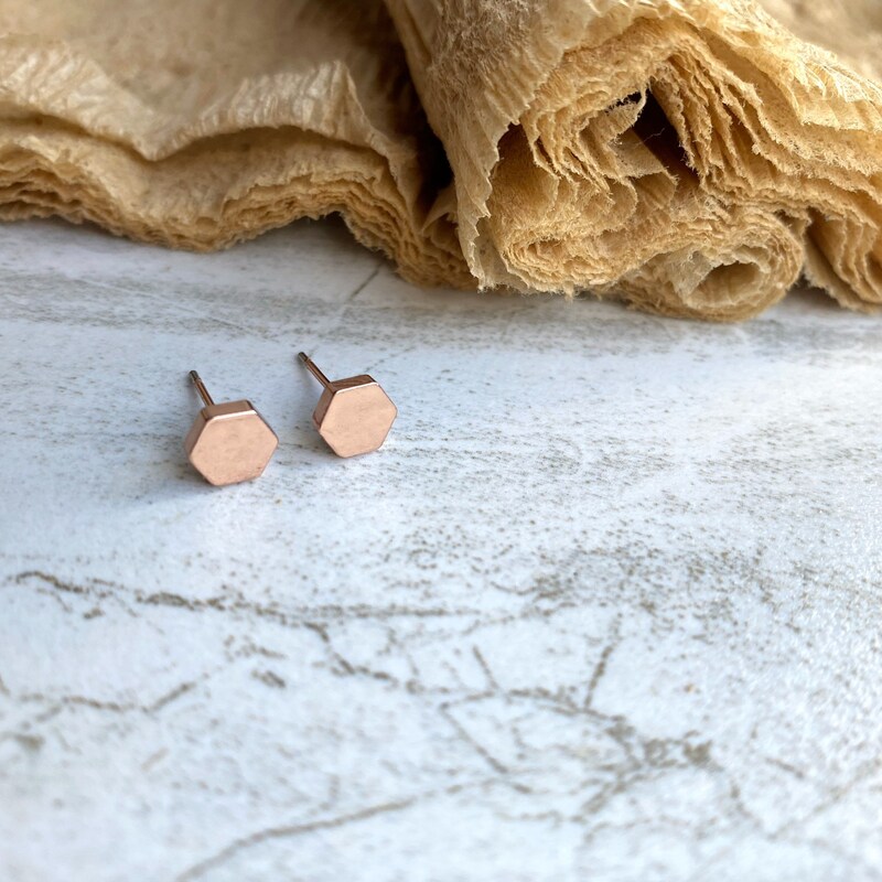 Hexagon Stud Earrings - Etsy
