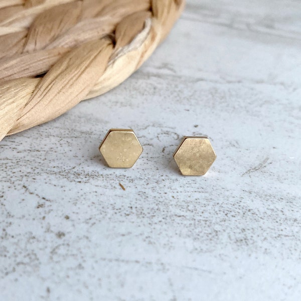 Hexagon Stud Earrings - Etsy
