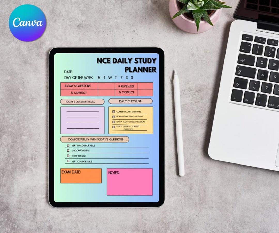 NCE Exam Study Planner, Customizable Daily Template, NCE Exam Prep ...