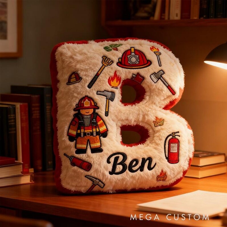 Personalized Firefighter Themed Pillow Custom Name Letter Pillow Custom ...