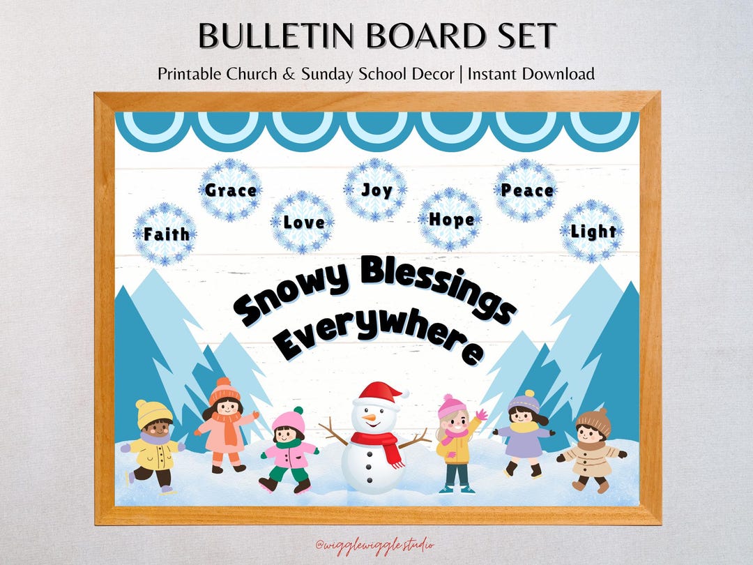 Snowy Blessings Everywhere | Christian Winter Bulletin Board | Sunday ...
