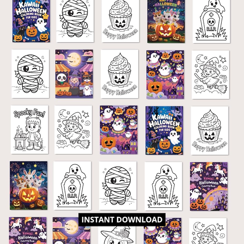 Cute Kawaii Halloween Coloring Pages | Adorable Spooky Kids Coloring ...