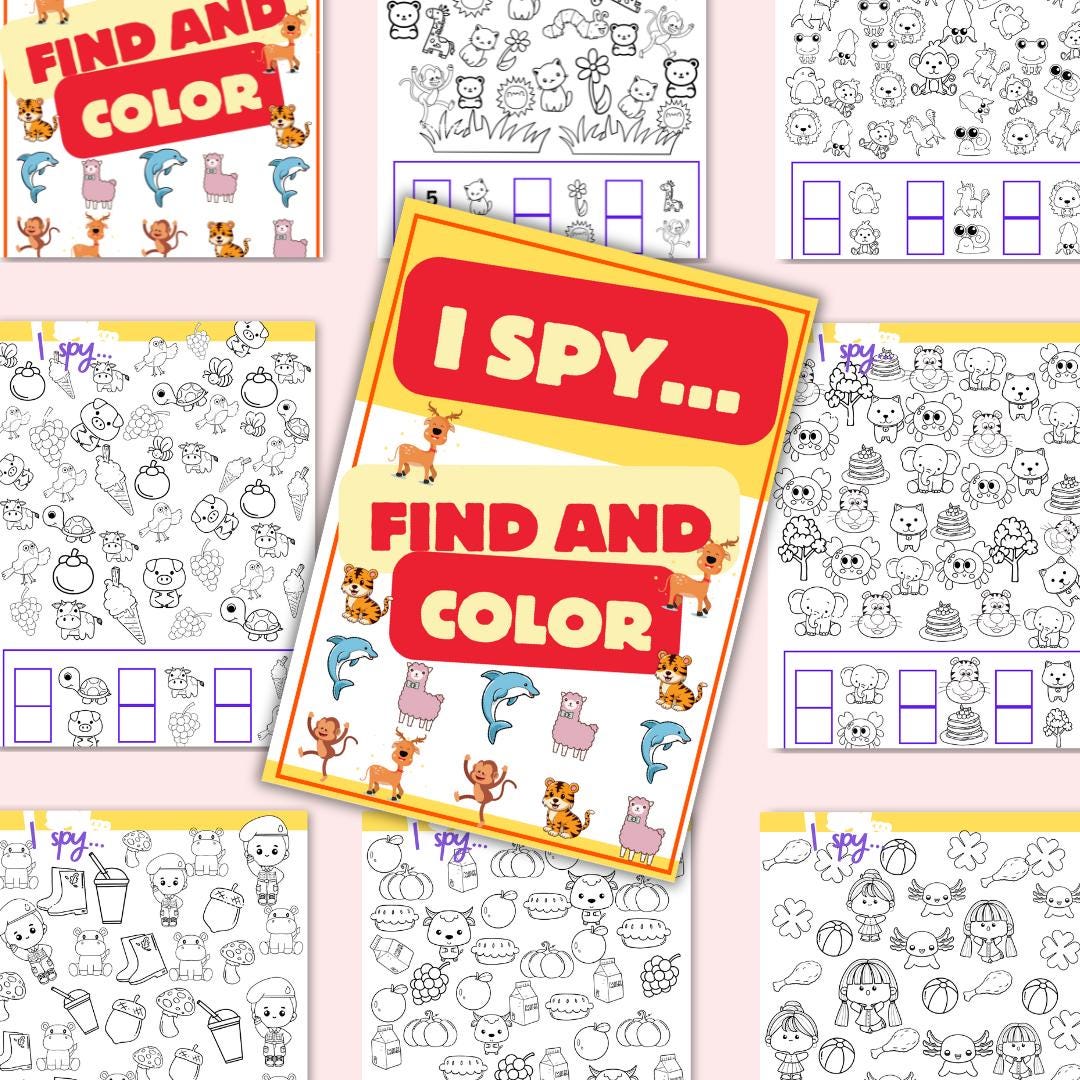 I Spy Coloring Book for Kids | Printable Educational Activity (PDF) - Etsy