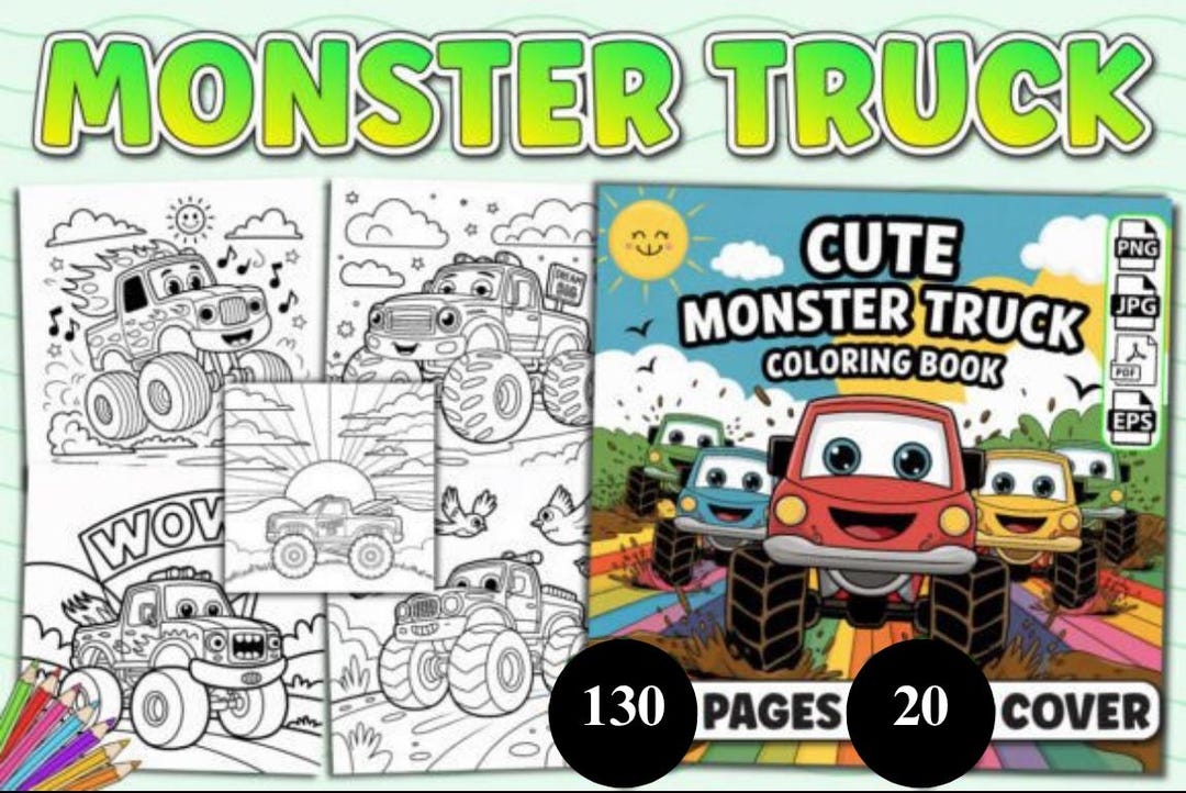 Cute Monster Truck Coloring Book for Kids: Fun Big Truck Coloring Pages ...