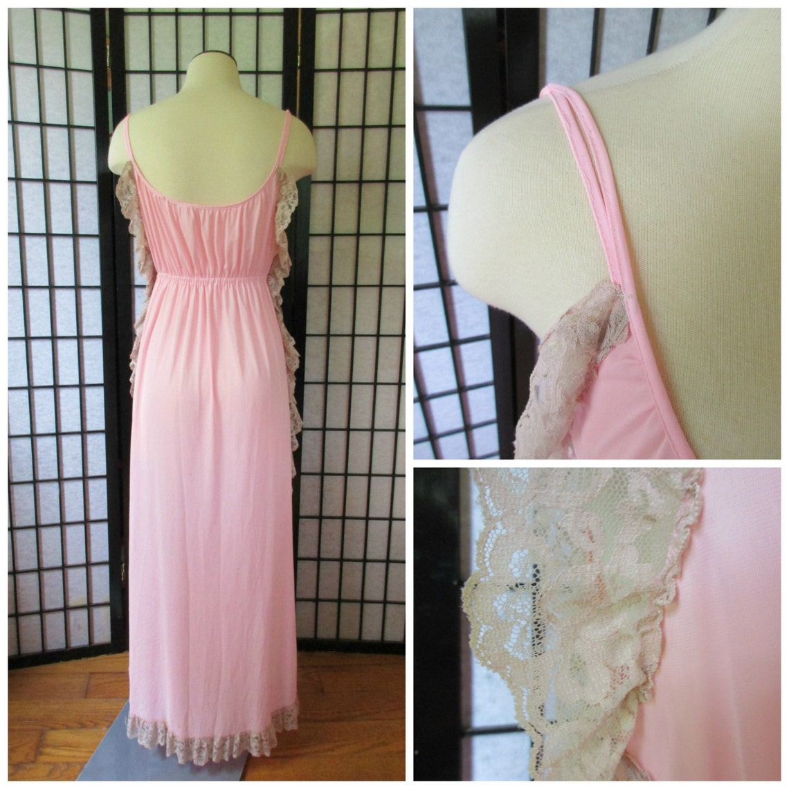 Vintage Negligee Pink With Beige Lace Feminine Nightgown | Etsy