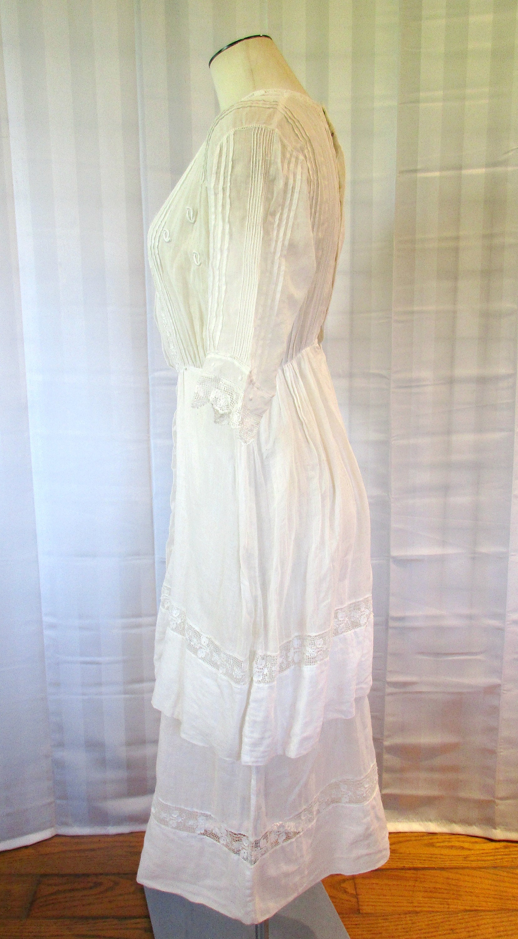 Antique Edwardian Dress 1900s White Cotton Batiste Crochet Lace 36 / 37 ...