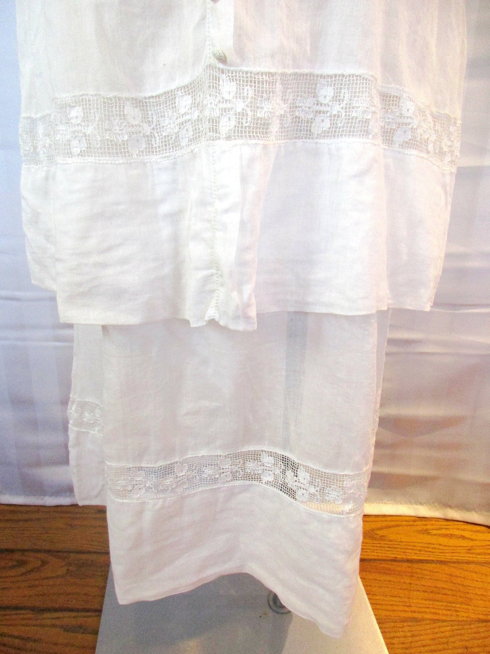 Antique Edwardian Dress 1900s White Cotton Batiste Crochet Lace 36 / 37 ...