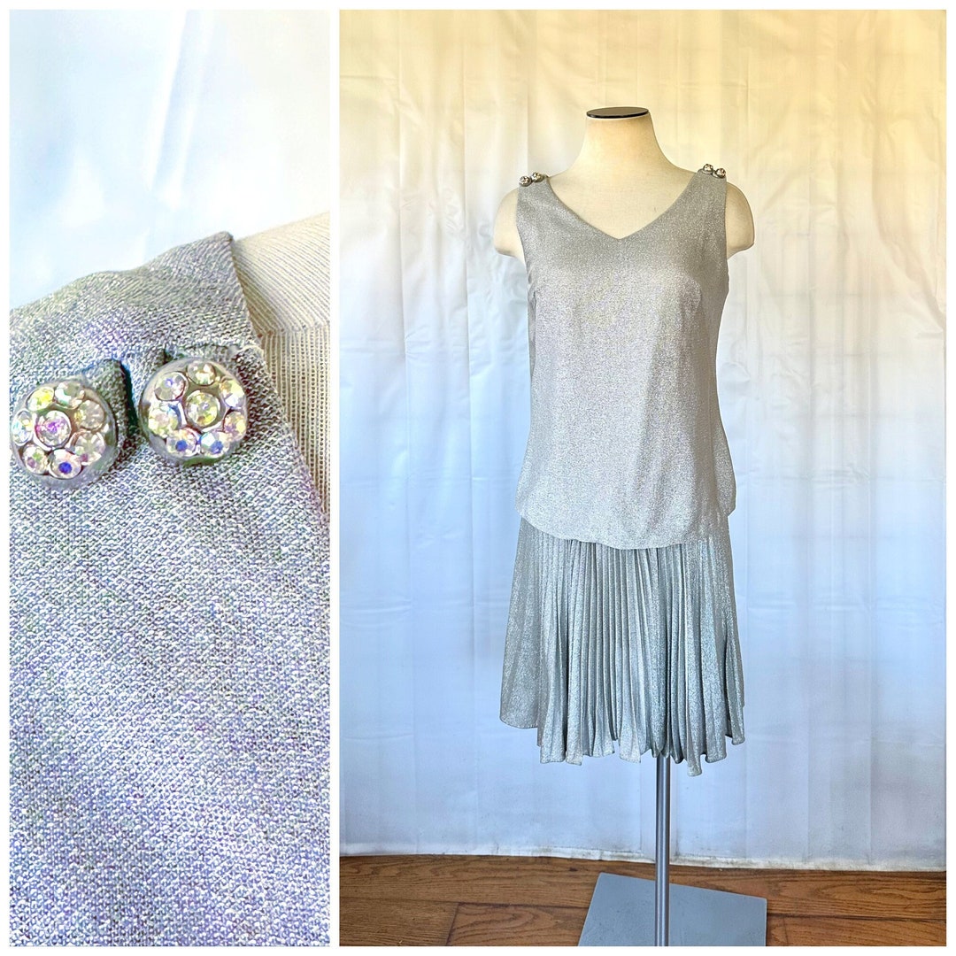 Vintage 1960s 1970s Metallic Silver Party Dress Evening Cocktail Dress ...