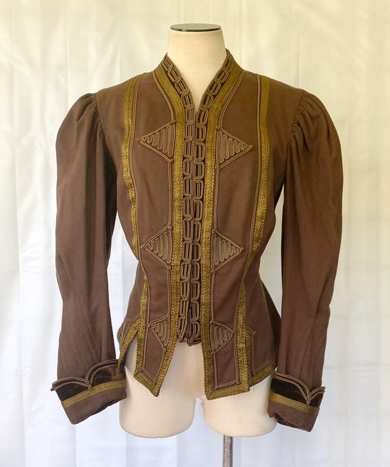 Antique Victorian Jacket / Top 1890s Brown Wool and … - Gem