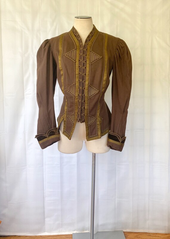 Antique Victorian Jacket / Top 1890s Brown Wool and … - Gem