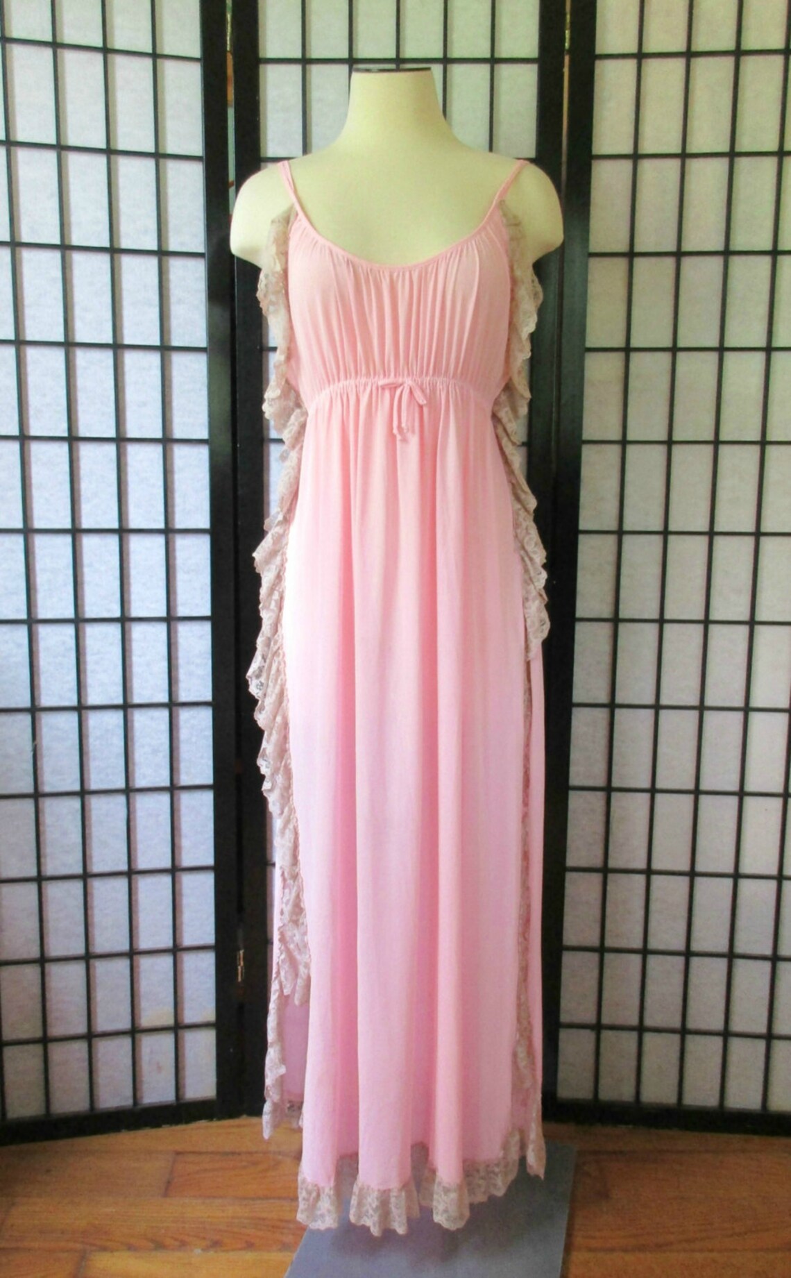 Vintage Negligee Pink With Beige Lace Feminine Nightgown | Etsy