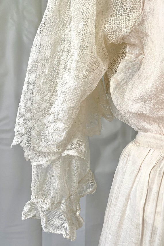 Antique Edwardian Blouse White Cotton Lace Mesh Netti… - Gem