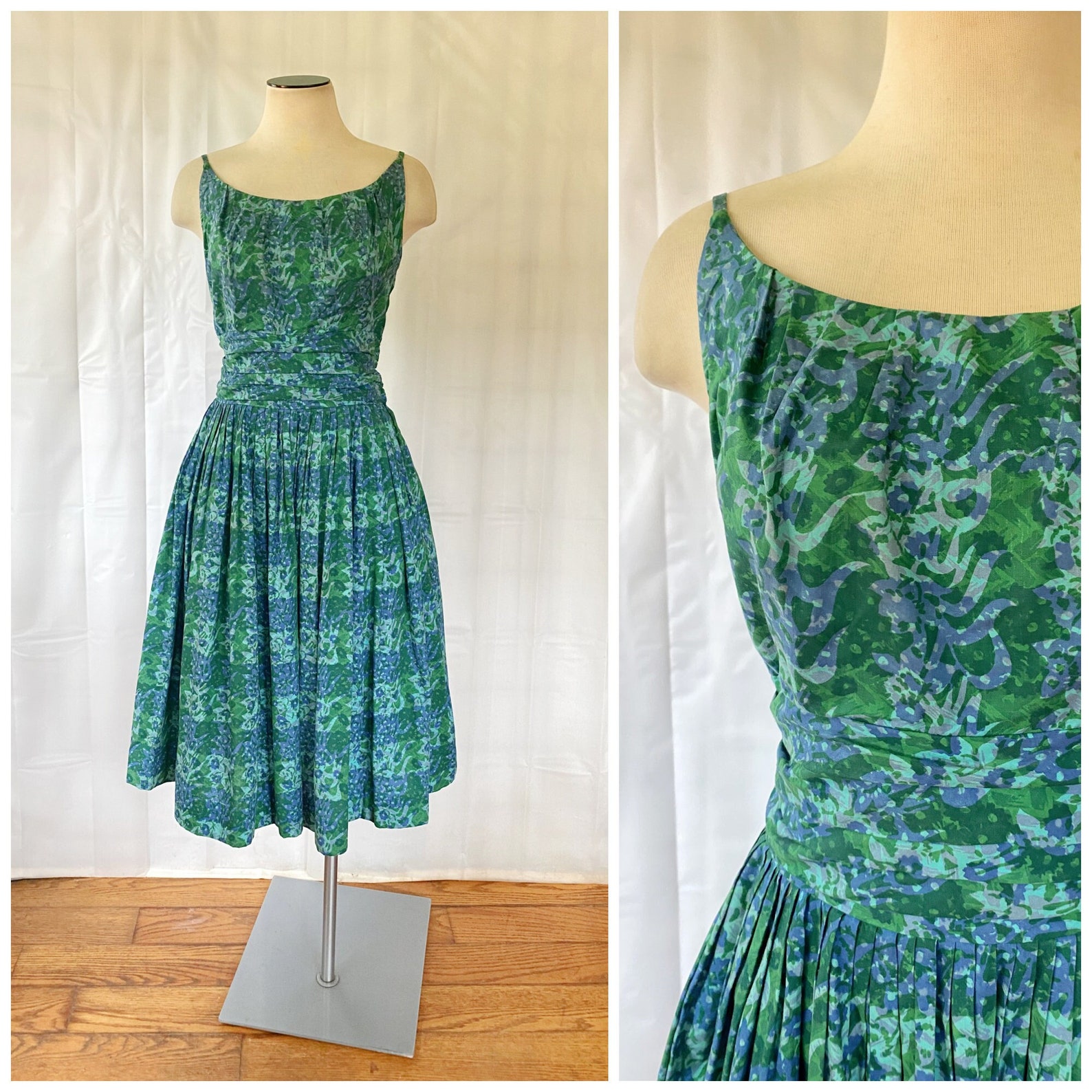 Vintage 1950s 1960s Dress Sundress Blue Green Lavender Purple 36 Bust M ...