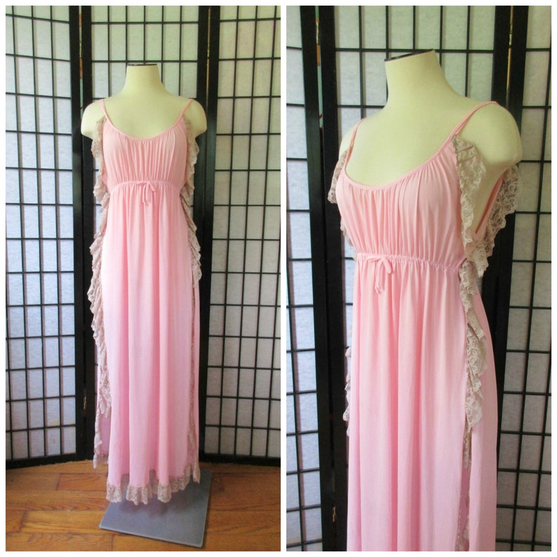 Vintage Negligee Pink With Beige Lace Feminine Nightgown - Etsy