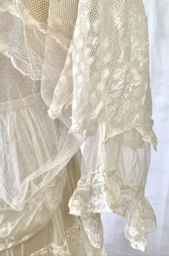 Antique Edwardian Blouse White Cotton Lace Mesh Netti… - Gem