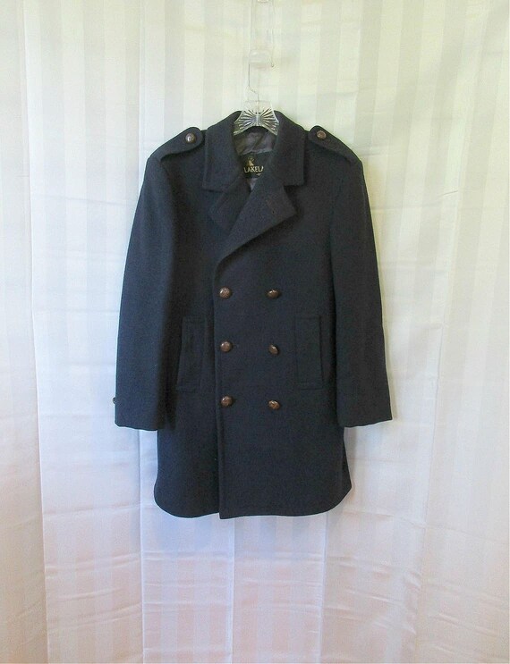 Vintage Pea Coat 1970s Dark Navy Blue Wool by Lakelan… - Gem