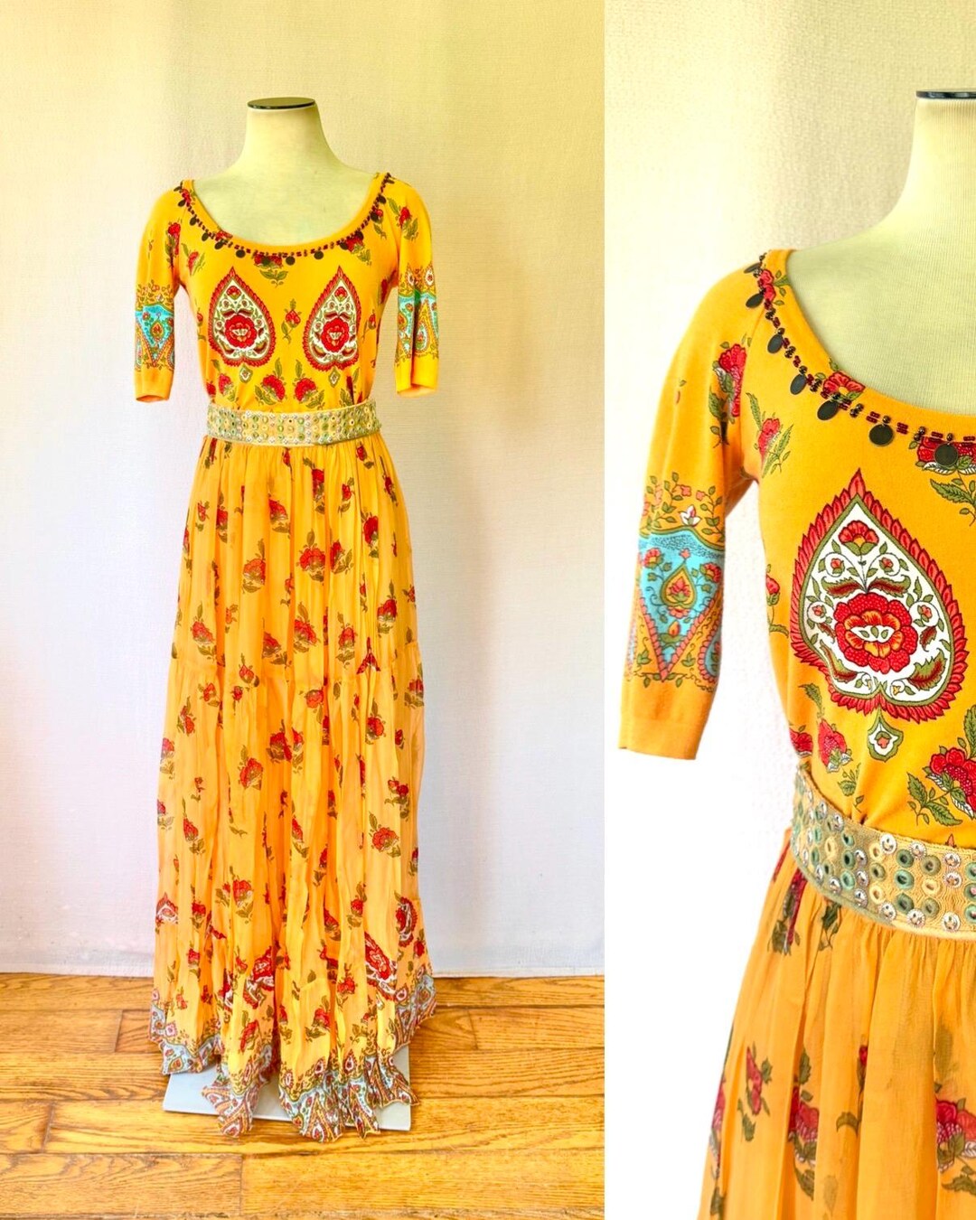 Vintage Blugirl Blumarine 2 Pc Outfit Top Maxi Skirt 28 Waist M Orange ...