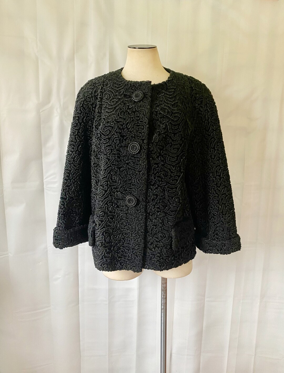 Vintage Persian Lamb Jacket 1950s 1960s A Line 40 Bust L XL Astrakhan ...