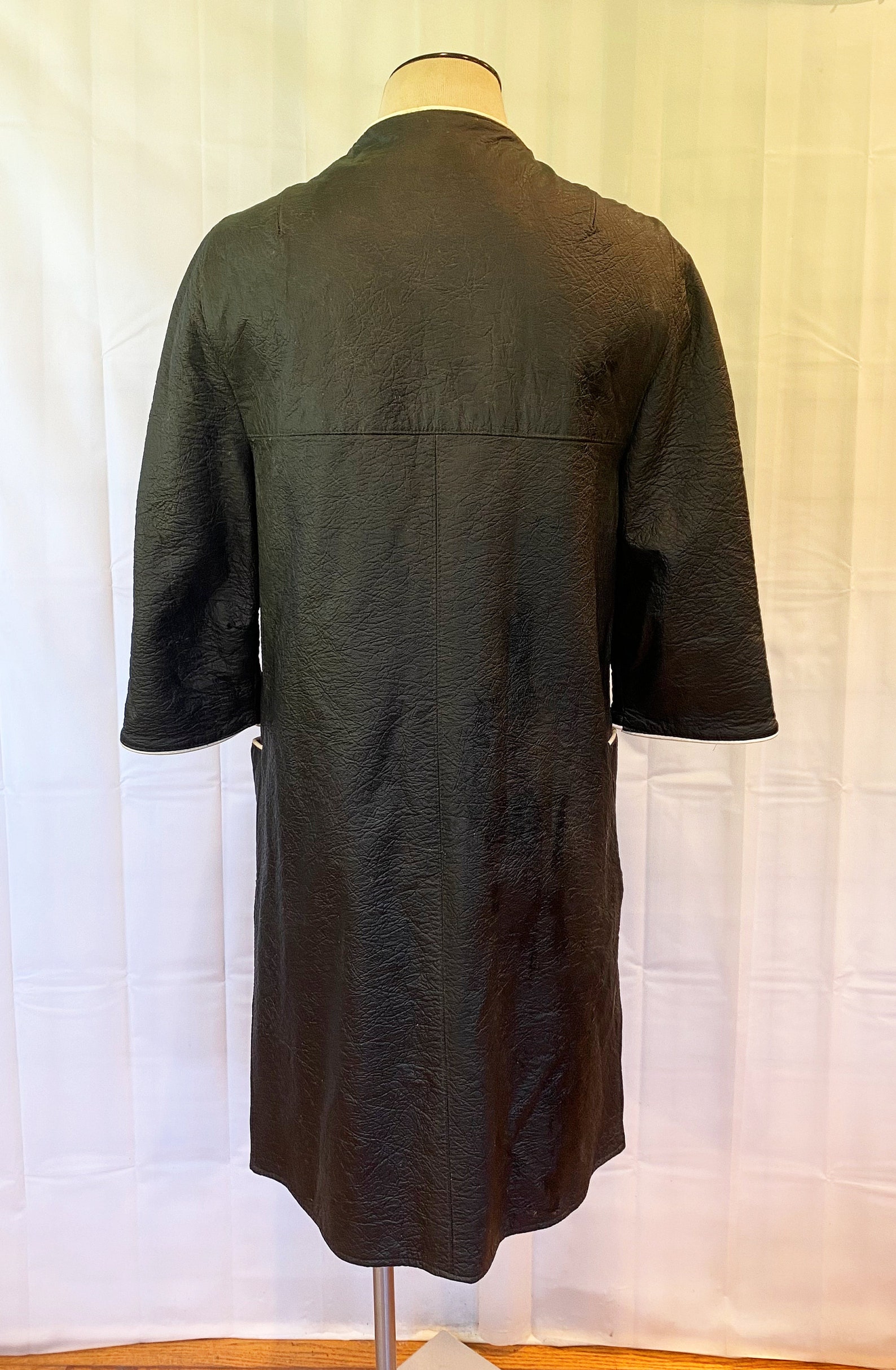 Vintage Mod Vinyl Trench Coat 1960s 1970s Black Faux Leather and Ivory ...