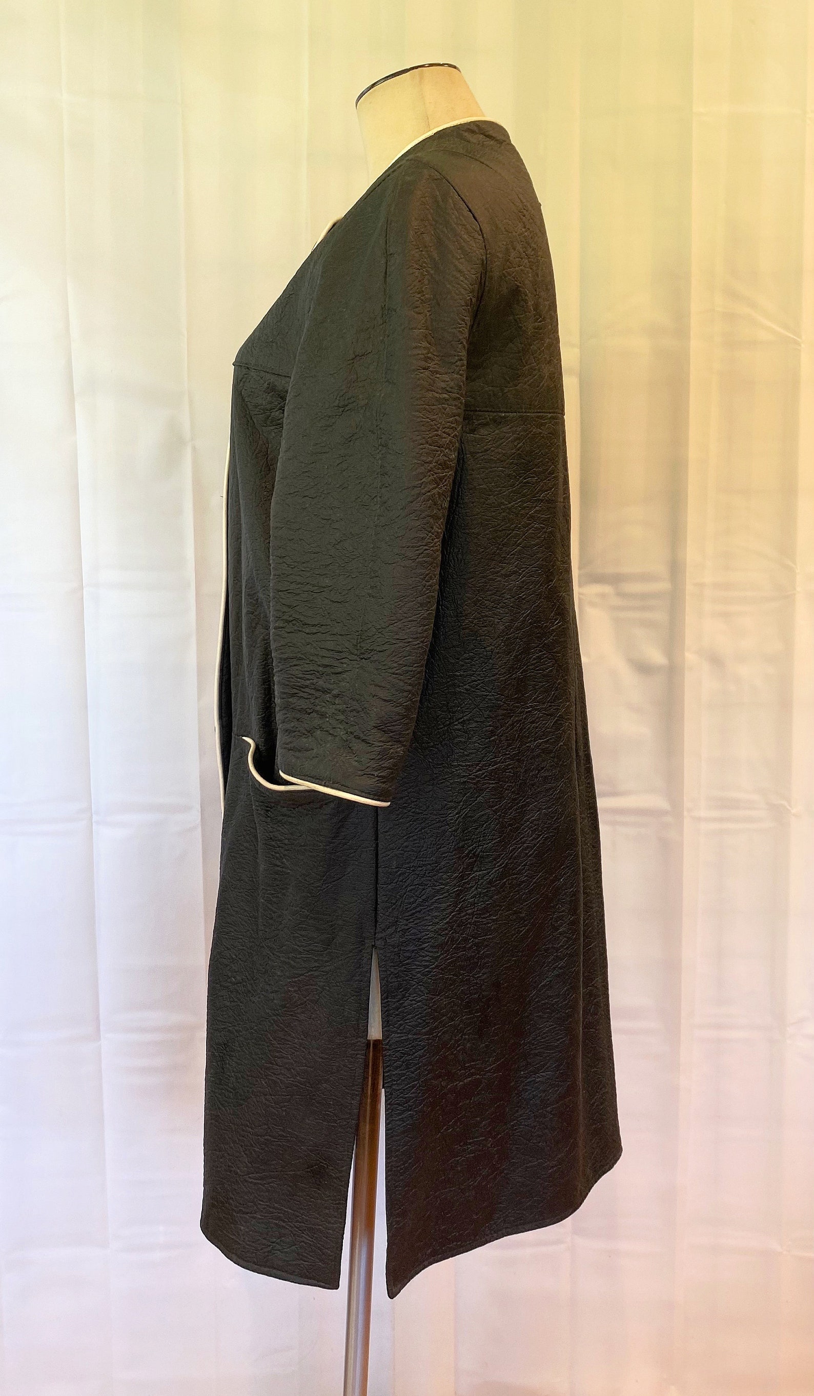 Vintage Mod Vinyl Trench Coat 1960s 1970s Black Faux Leather and Ivory ...