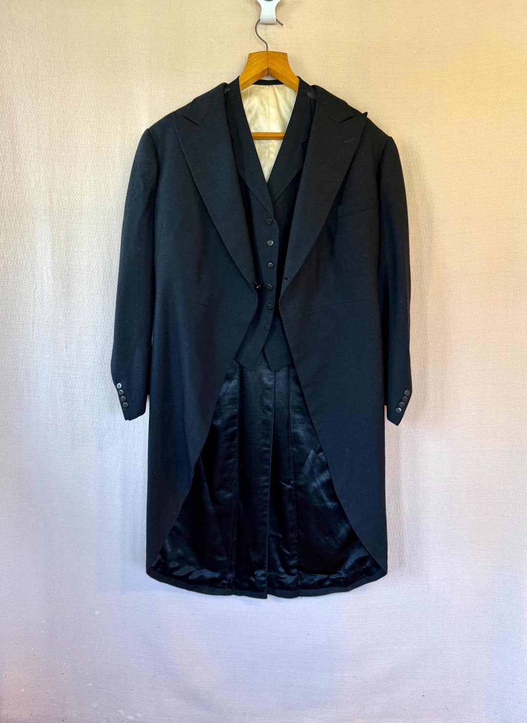 Antique Cutaway Morning Coat and Vest Black Wool Tailcoat 1910s Formal ...