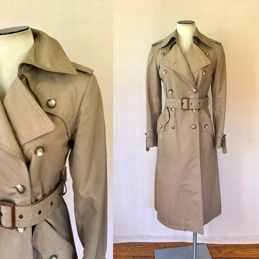 Vintage Trench Coat by Cortefiel 1970s 1980s Taupe Khaki 34 Bust Small ...