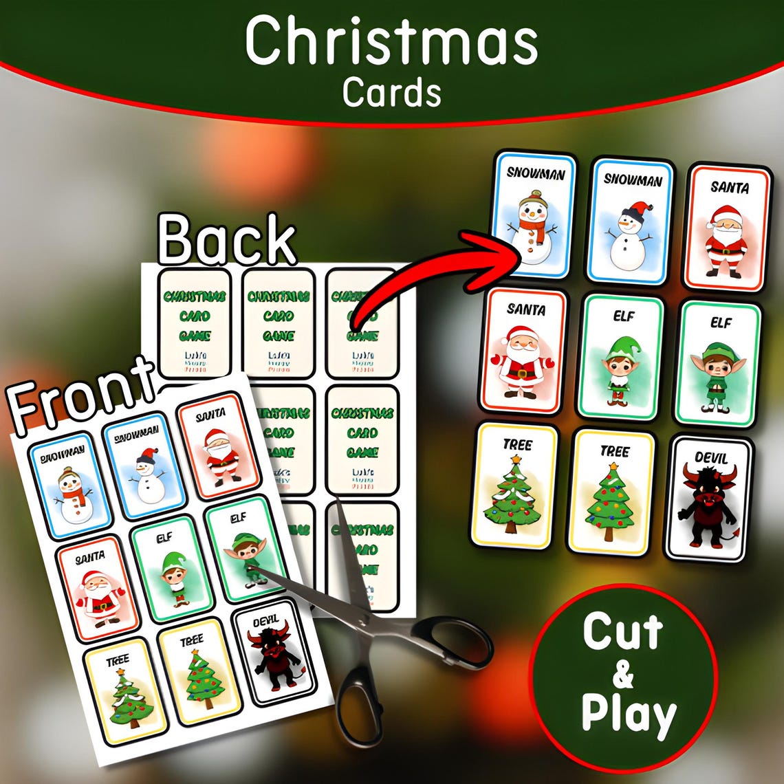 Christmas Card Game Printable | Old Maid Style Game for Kids | Santa ...
