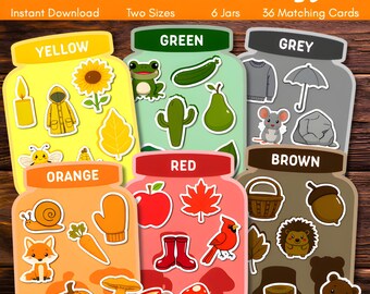 Autumn Colour Matching Game for Kids, Fall Color Sorting Jars Activity ...