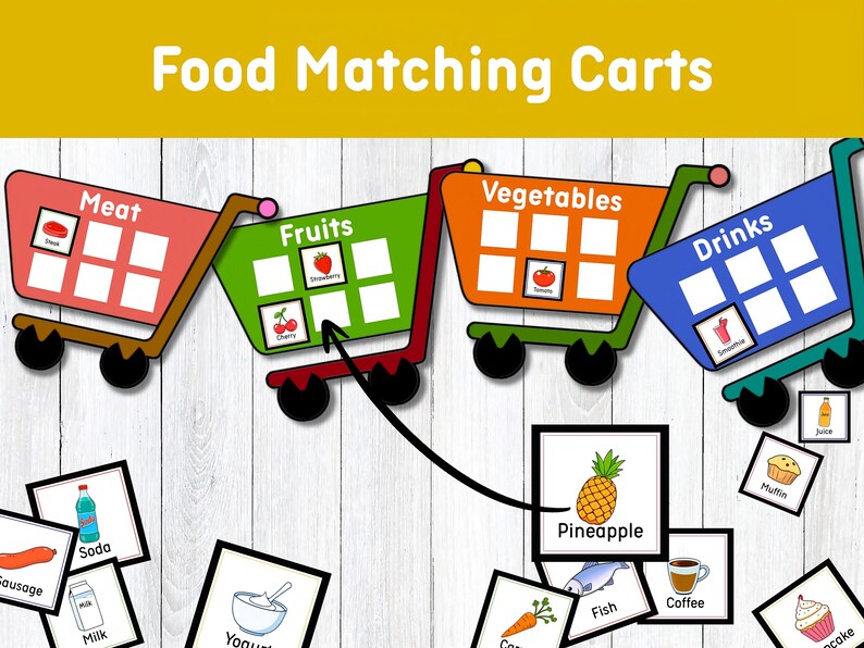 Food Sorting Activity for Kids | Printable Food Matching Carts Game - Etsy
