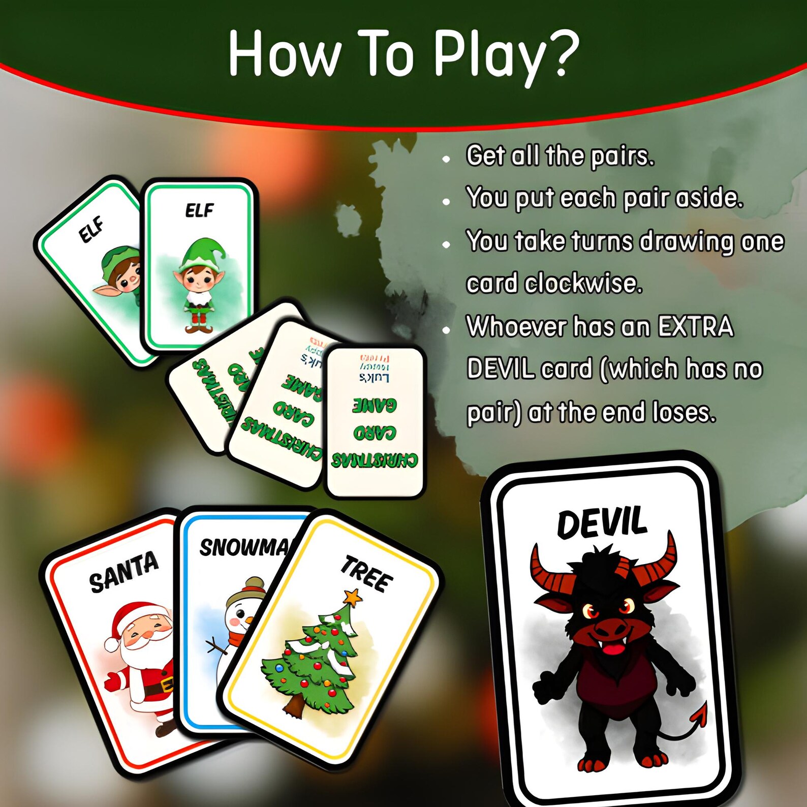 Christmas Card Game Printable | Old Maid Style Game for Kids | Santa ...